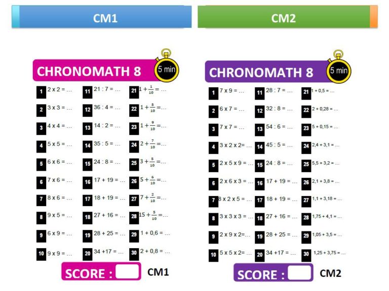 chronomaths 8 – Ecole St JOSEPH 85260 Montréverd/St André Treize Voies
